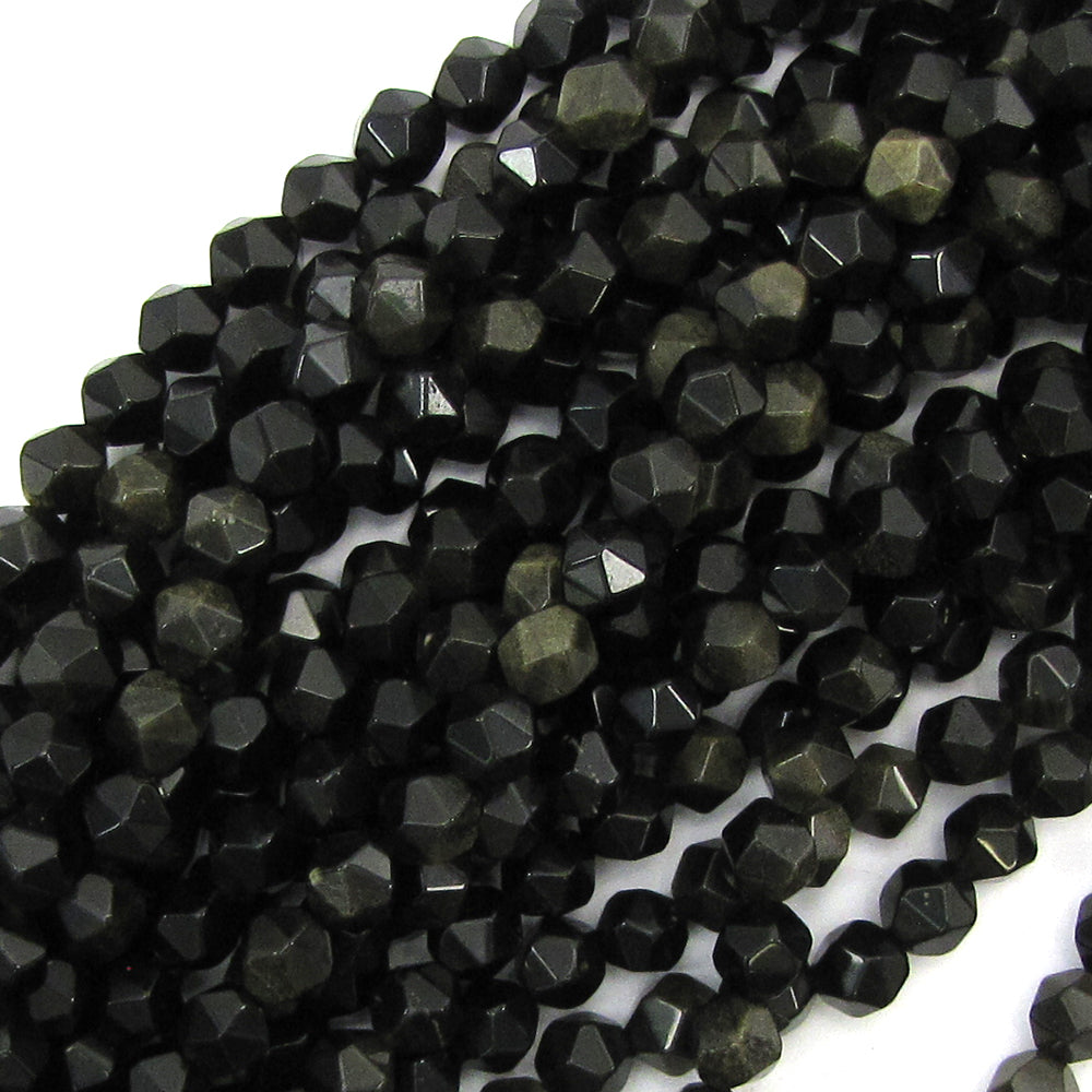 Star Cut faceted Black Gold Obsidian Round Beads 15.5" Diamond Cut 6mm ...