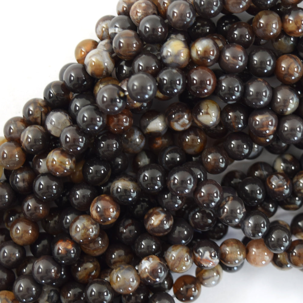 Brown Coffee Fire Agate Round beads Gemstone 15" Strand 6mm 8mm 10mm ...